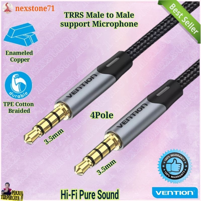 Jual Kabel Audio Aux 3.5mm 4Pole TRRS Male To male Support microphone | Shopee Indonesia