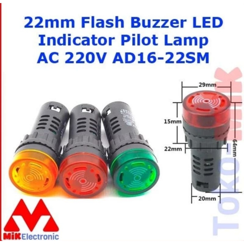 Jual AD16-22SM MERAH FLASH BUZZER 220V AC LED LIGHT PILOT LAMP ALARM SIGNAL | Shopee Indonesia