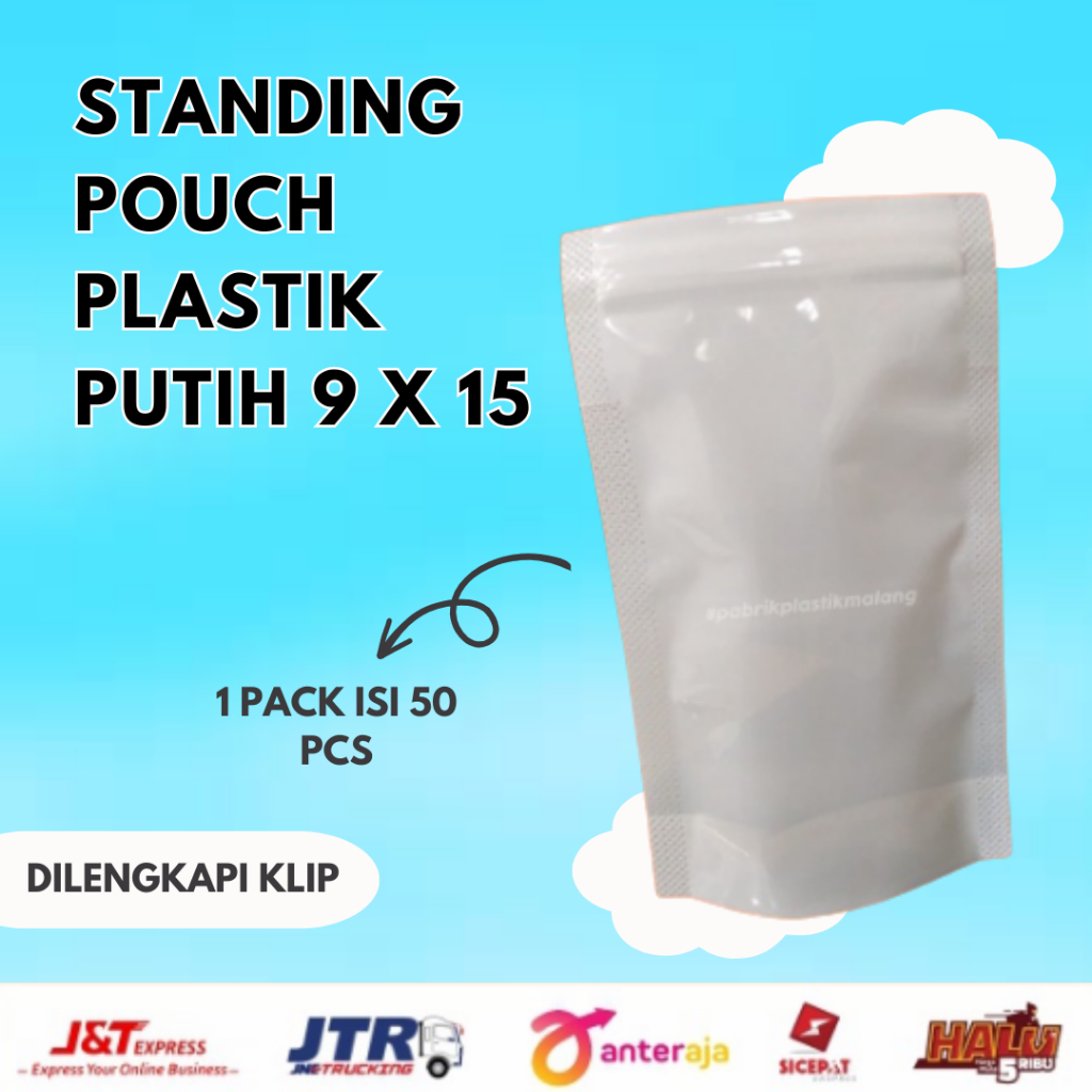 Jual [50]STANDING POUCH PLASTIK PUTIH 9 X 15/9X15 KEMASAN KLIP BERDIRI ...