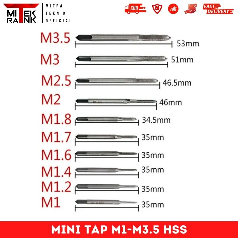 Jual Mini Tap M1 M.2 M1.4 M1.6 M1.7 M 1.8 M2 M2.5 M3 M3.5 Pembuat Drat ...