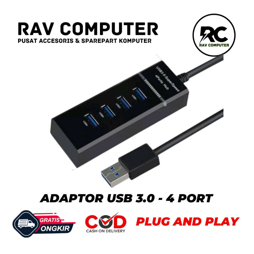 Jual USB HUB / ADAPTOR USB 3.0 4 PORT 10GBPS - RAV COMPUTER | Shopee ...