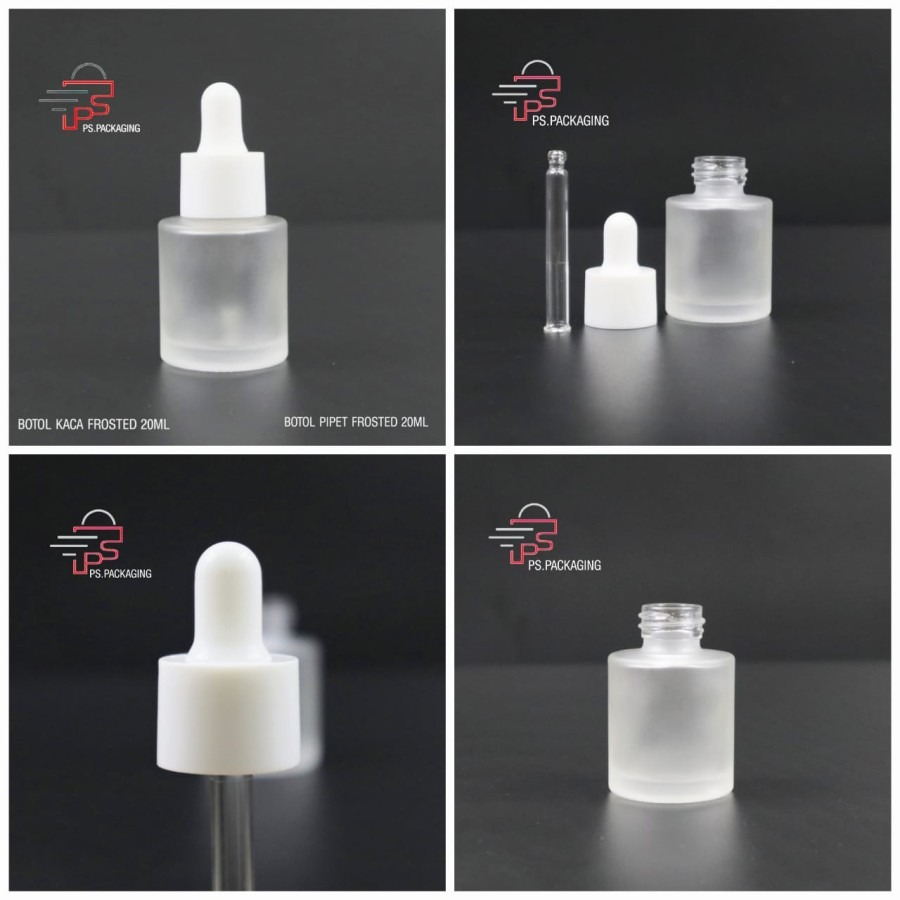 Jual botol pipet kaca frosted 20ml bahu datar bening / botol serum 20ml ...