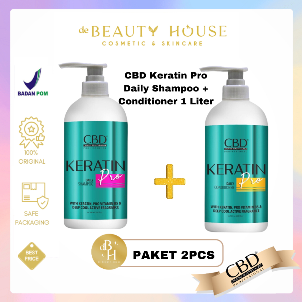 Jual CBD PAKET 2in1 KERATIN Pro Daily Shampoo + Conditioner 1 Liter | Shopee Indonesia
