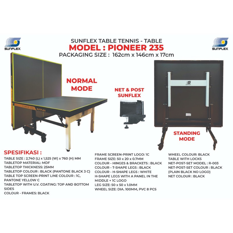 Jual Meja Pingpong Tenis Meja SUNFLEX PIONEER 235 25mm MDF Original | Shopee Indonesia