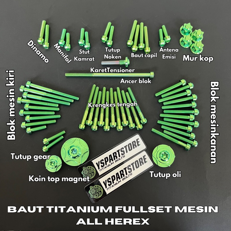 Jual baut Titanium Fullset mesin all herex CB GL MP TIGER super lengkap ...