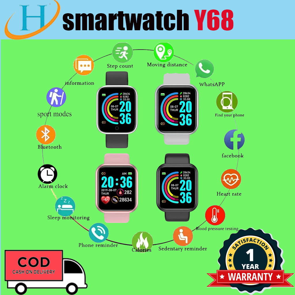 Jual COD SmartWatch Y68 Sport Tahan Air Bluetooth Smart Watch Pelacak ...