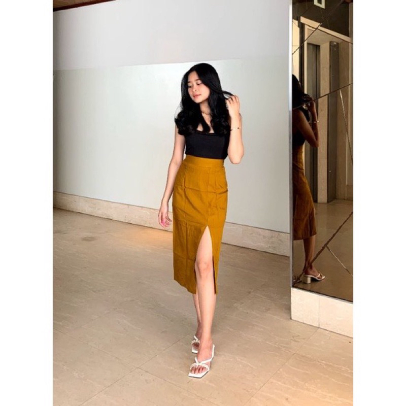 Jual RD FASHION - ROK MIDI BELAH SAMPING | Shopee Indonesia