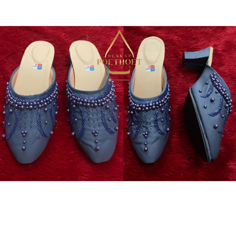 Jual selop sendal sepatu pengantin pria dan wanita jawa payet biru ...