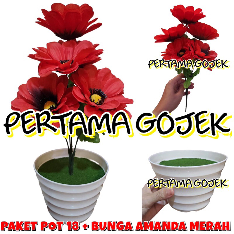 Jual Paket Pot Bunga Amanda X6/ Bunga Plastik/ Hiasan Plastik/ Tanaman ...