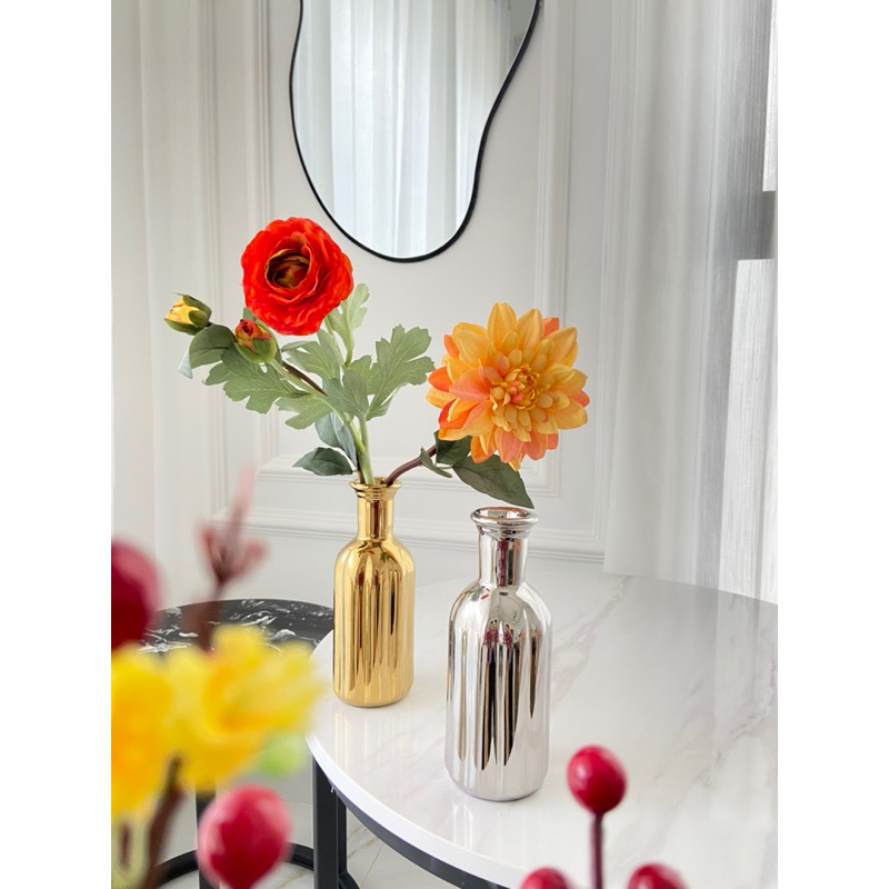 Jual Full Set Vas Bunga Keramik Fiji Gold / Silver & Bunga Orange ...