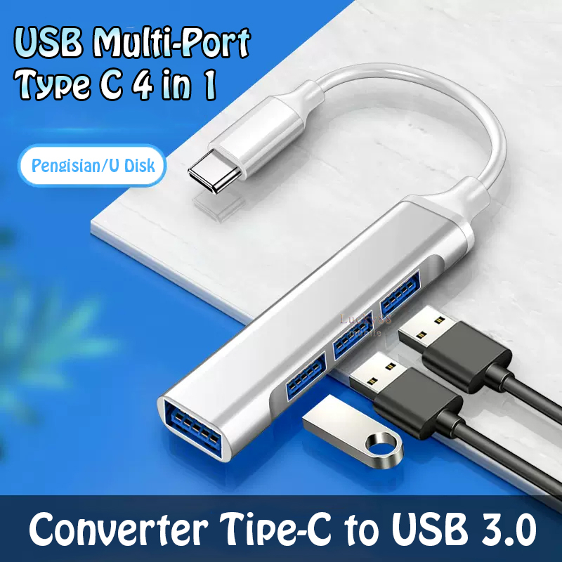 Jual Type C to USB Hub Port 4 in 1 3.0 2.0 Multi Splitter Hub Extender ...