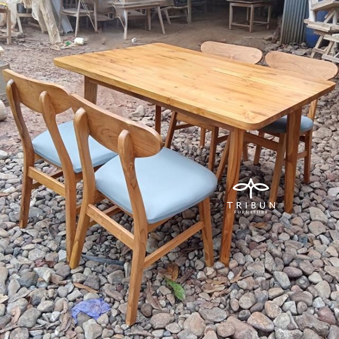 Jual Set Meja Makan Minimalis Kayu Jati | Kursi Ropan Jok Busa Empuk | Shopee Indonesia