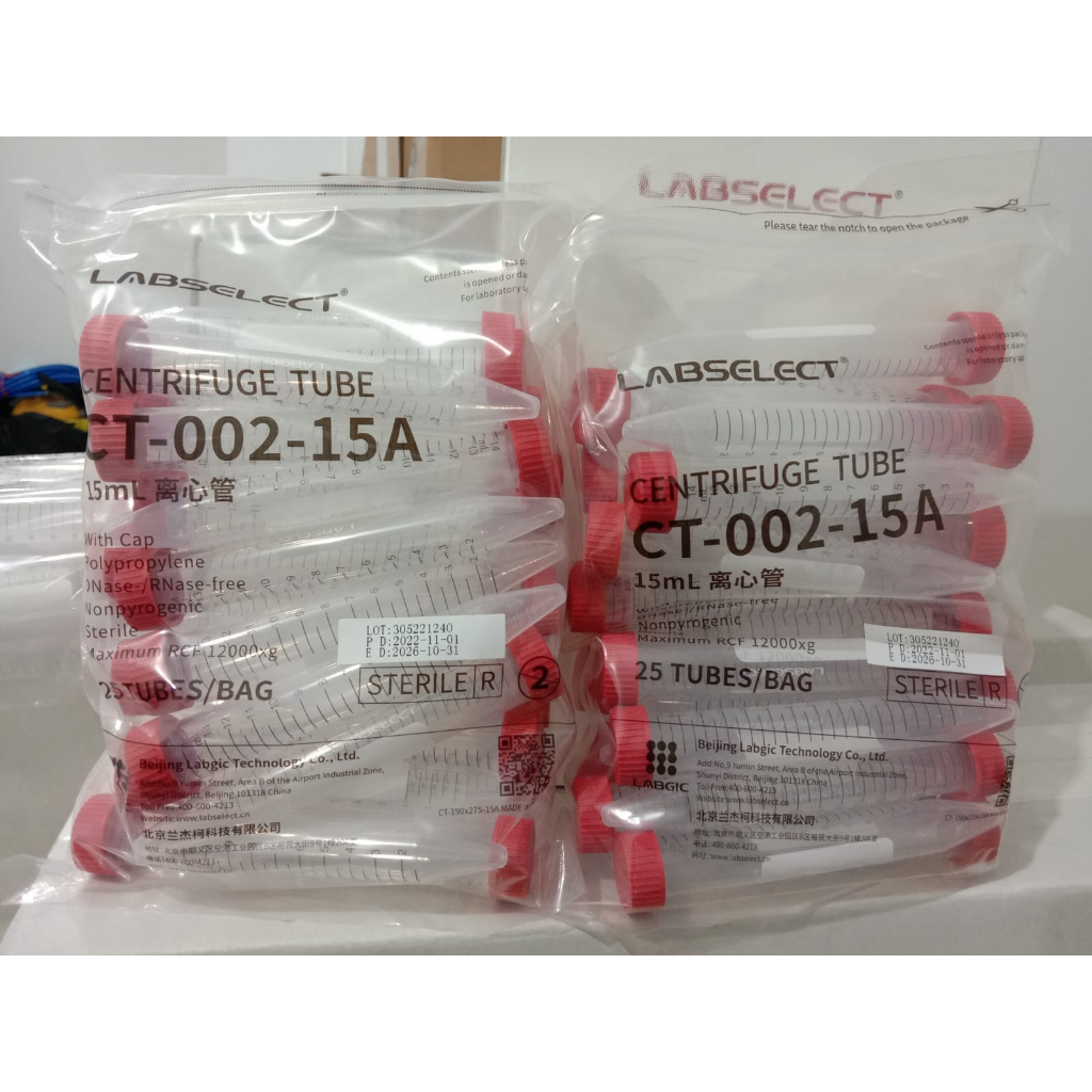 Jual Centrifuge tubes/ falcon tubes 15ml, sterile isi 50/Bag | Shopee ...