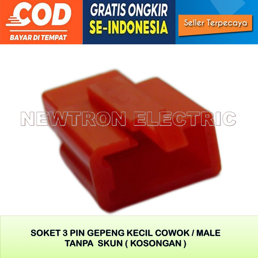 Jual SOKET 3 PIN MALE MERAH SOKET KABEL 3 PIN MERAH SOKET 3 PIN GEPENG ...
