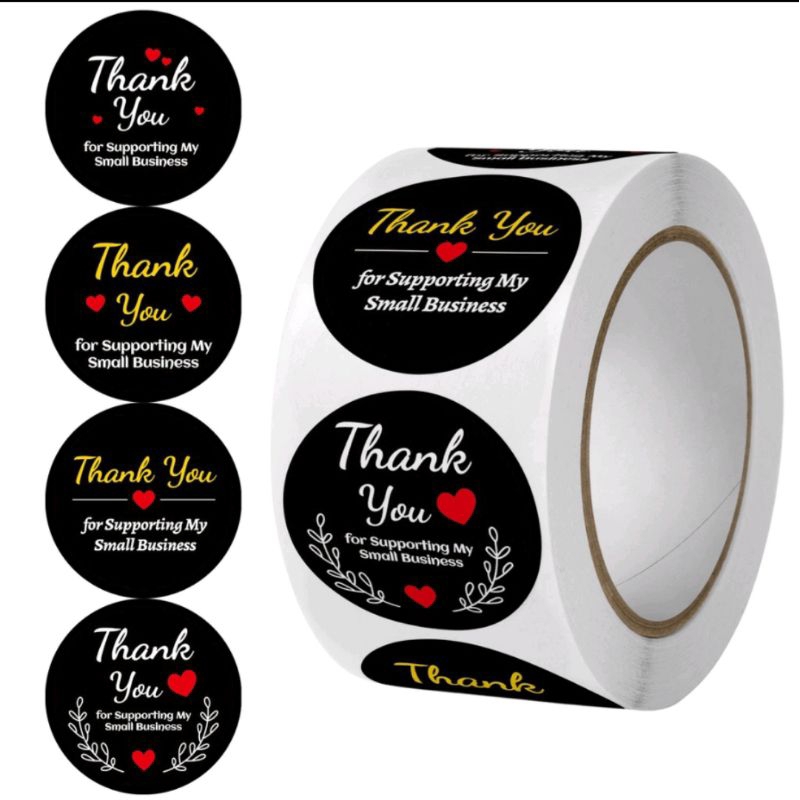 Jual Sticker label motif bulat thank you/stiker ucapan thankyou/ stiker ...