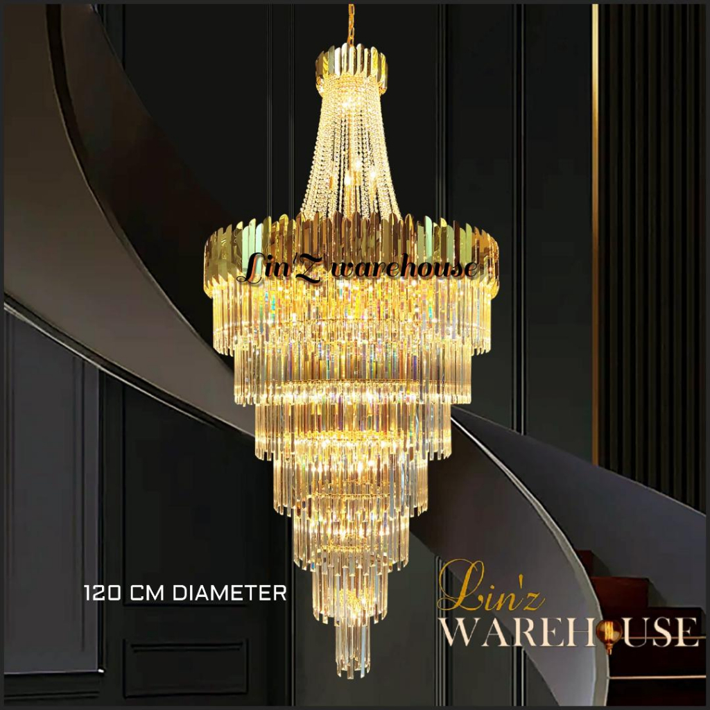 Jual Lampu gantung void MODERN GOLD FIN CRYSTAL 100 - 120 CM chandelier ...