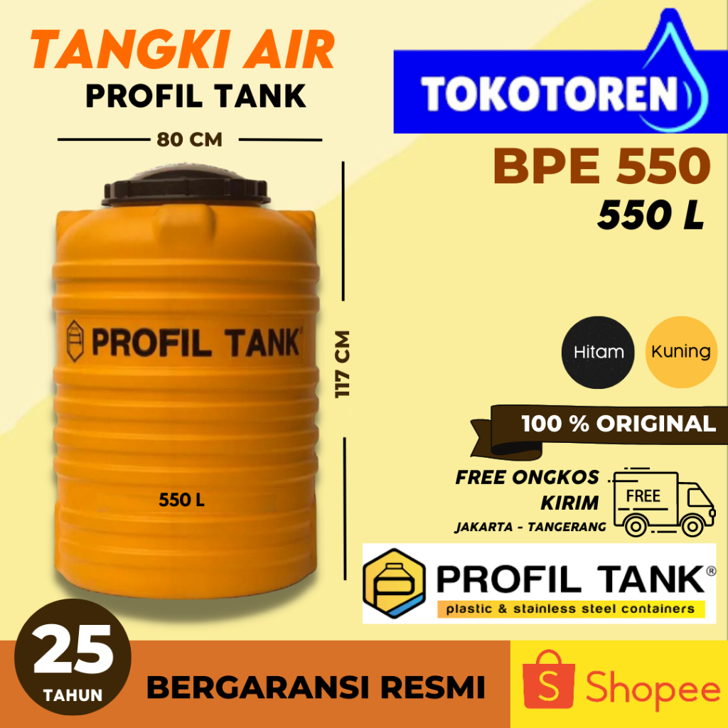 Jual TOREN / TANGKI AIR PROFIL TANK BPE 550 LITER GARANSI RESMI 25 ...