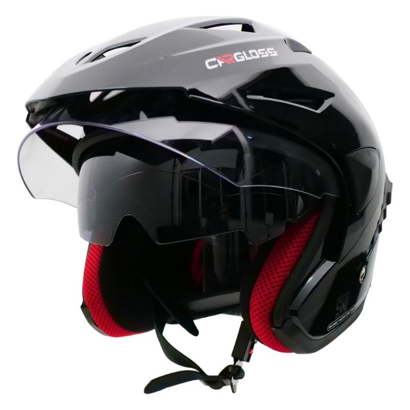 Jual Helm Cargloss CDV CR Helm Half Face Double Visor - DEEP BLACK ...
