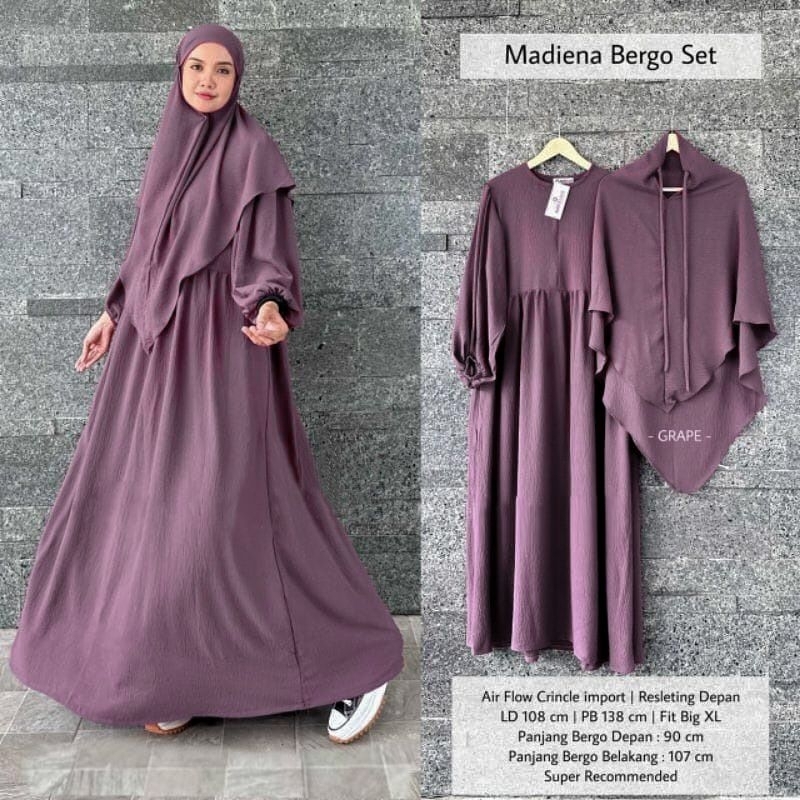 Jual SET GAMIS SYAR'I CRINGKEL MADIENA SET BERGO dress gamis abaya ...