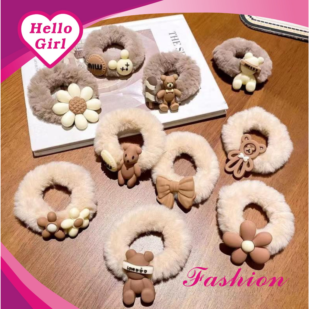 Jual (Hello Girl) F203 Scrunchie Bulu Lucu /Ikat Rambut Bulu Model ...