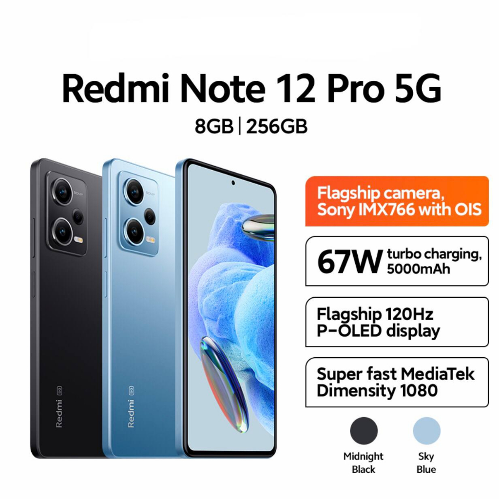 Jual Xiaomi Redmi Note 12 Pro 5G | 8GB+256GB | Dimensity 1080 | SONY IMX766 50MP Camera | 6.67 ...