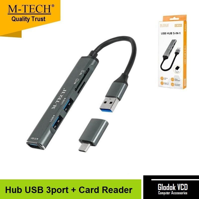 Jual M-Tech USB Hub Card Reader 5 in 1 CR50 with OTG Type C | Shopee ...