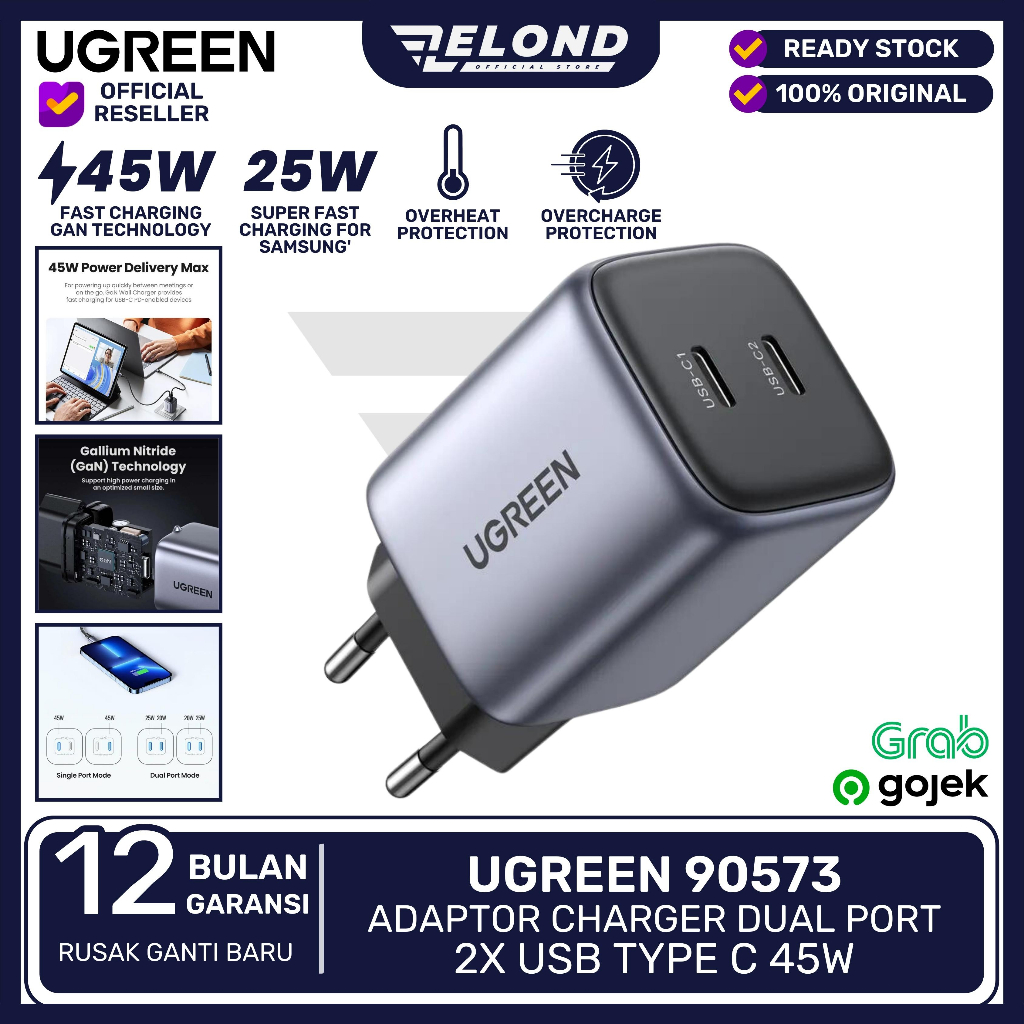Jual UGREEN Adaptor Kepala Charger 30W 45W 65W 67W 100W 140W 200W GaN Nexode PD Fast Charging ...