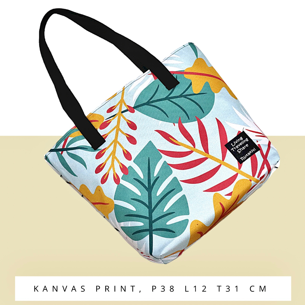 Jual (GROSIR) Tas Kekinian TOTEBAG KANVAS PRINTING GAMBAR DAUN / BUNGA ...