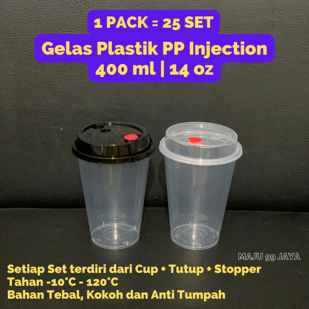 Jual Gelas Plastik PP Cup Injection 400ml | 14 Oz (1 Pack isi 25 Set) (1 Set Terdiri dari Cup ...