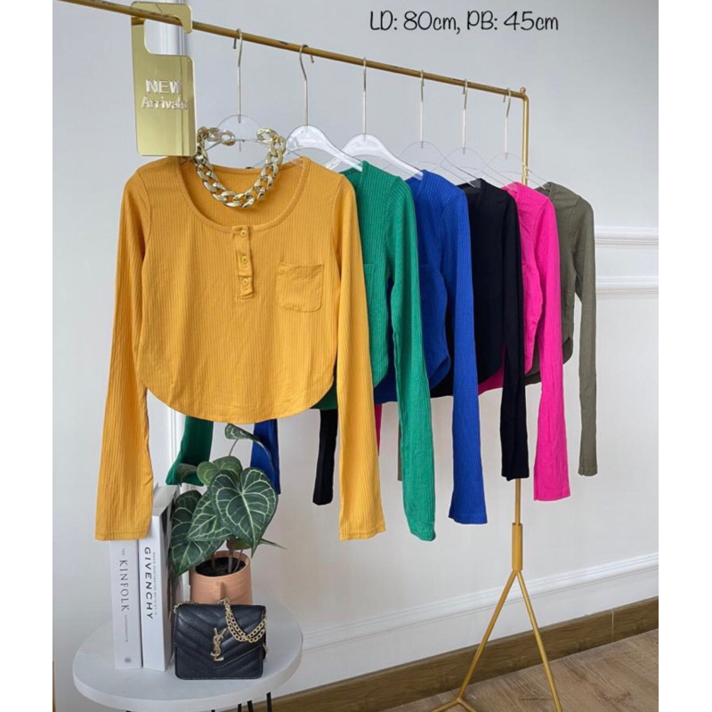 Jual Joline long sleeve minu pocket button | atasan wanita lengan ...