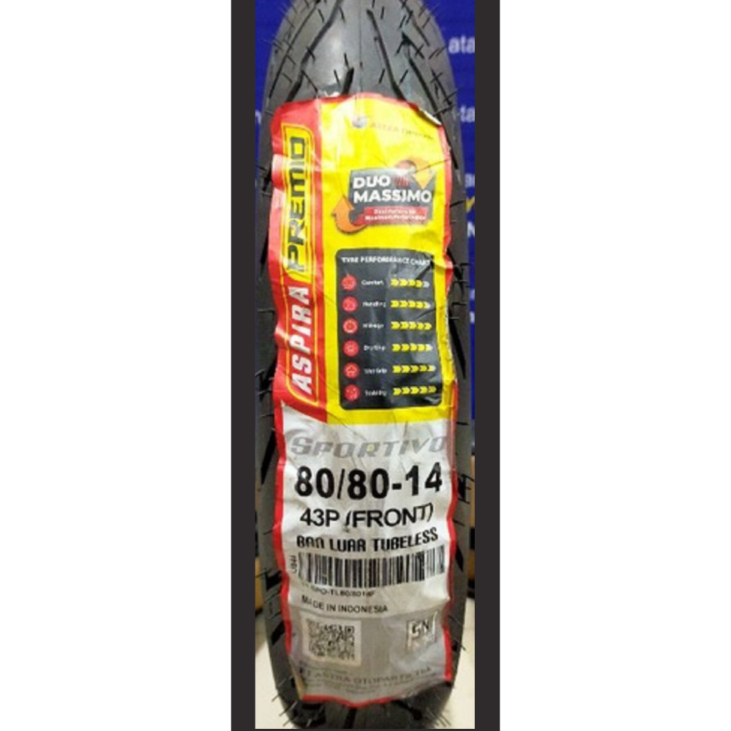 Jual Ban Luar Aspira Premio Sportivo Uk 80 / 80 - 14 Front Matic Tubless FREE PENTIL | Shopee ...