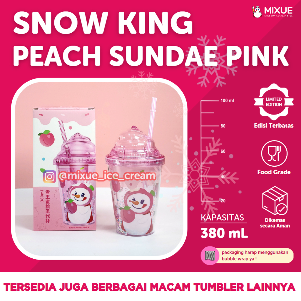 Jual Popping Boba Nata Jelly - Snow King Sundae Cup Pink 380 ML | Tumbler Botol Mixue 100% ...