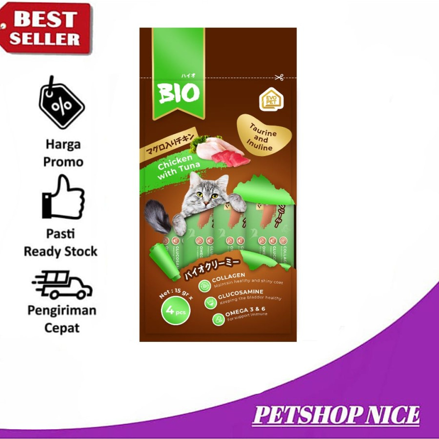 Jual cemilan kucing/snack kucing bio creamy treats 60g - rasa chicken ...