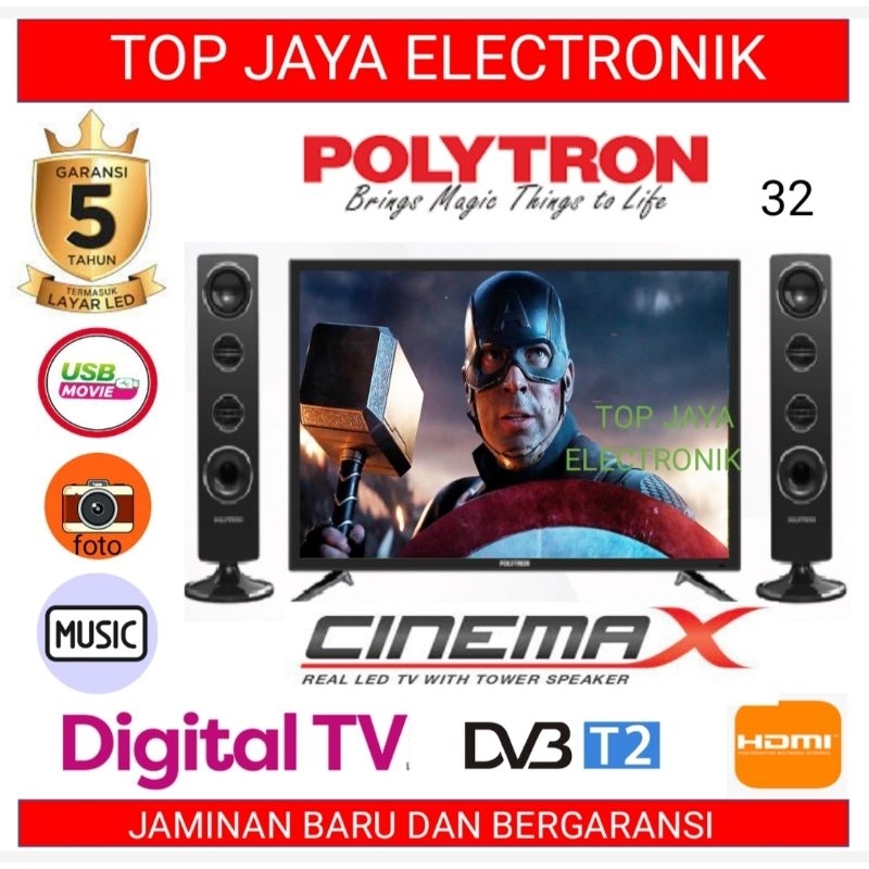 Jual LED TV POLYTRON 32 INCH DIGITAL TV DVB-T2,EWS CINEMAX BARU BERGARANSI RESMI | Shopee Indonesia