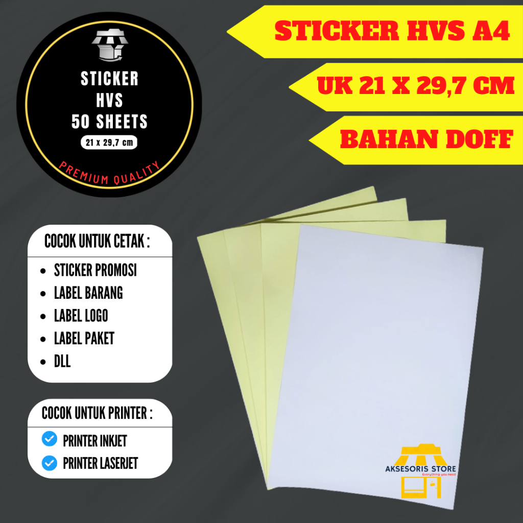 Jual STICKER HVS A4 ISI 50 LEMBAR / KERTAS STIKER HVS INKJET DOFF A4 ...