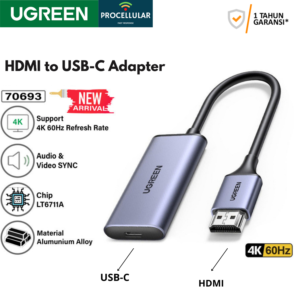 Jual Ugreen Converter Kabel HDMI Male to USB C Female Adapter 4K 60Hz 70693 | Shopee Indonesia