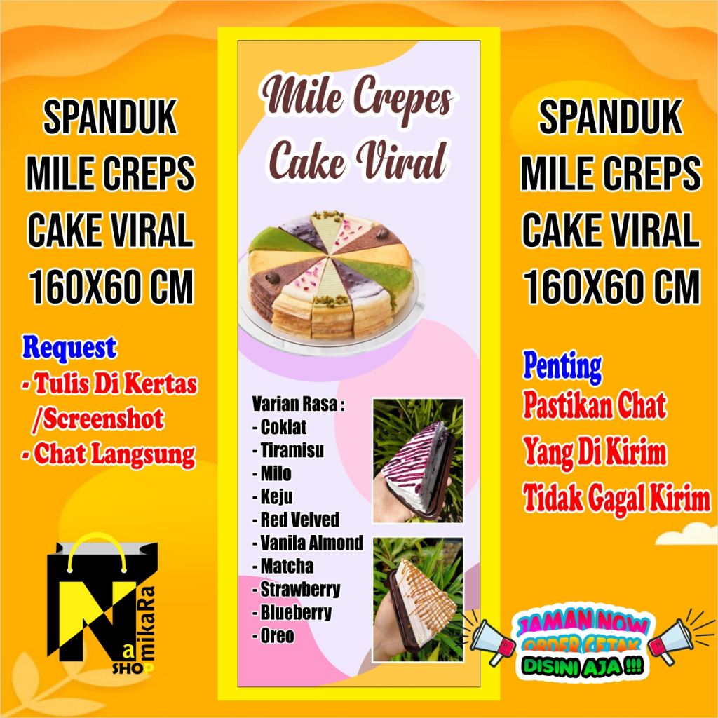 Jual Spanduk banner Mile Creps cake viral terbaru bisa custom ukuran ...
