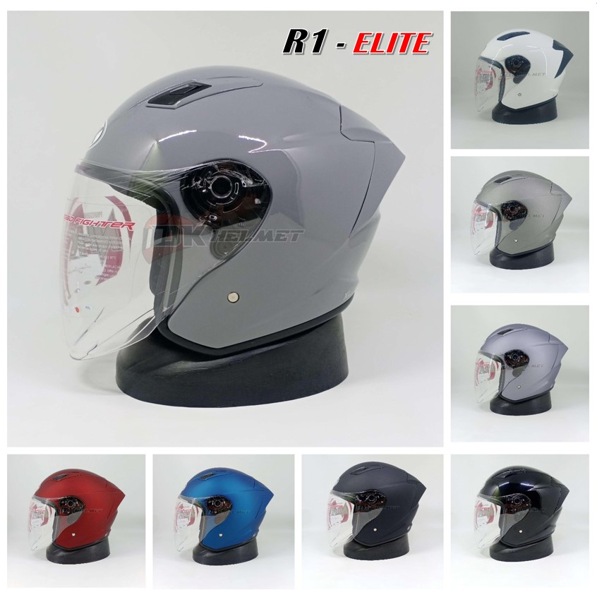 Jual Helm Half Face NHK R-1 R1 Elite SOLID Warna Star White Dim Dark ...