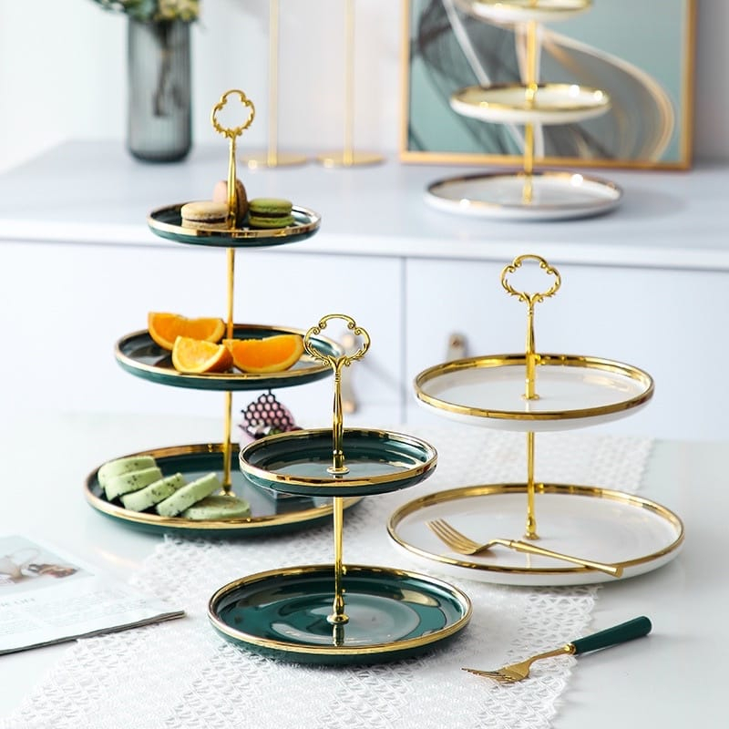 Jual Piring Kue Tingkat Keramik Berbagai Warna List Gold / Double Layer ...