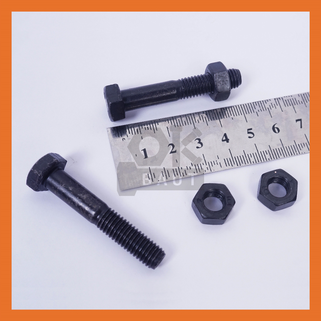 Jual Baut Mur Baja 8x50 mm 8.8 kunci 13 p1.25 Baut Baja Hitam Baut Mur ...
