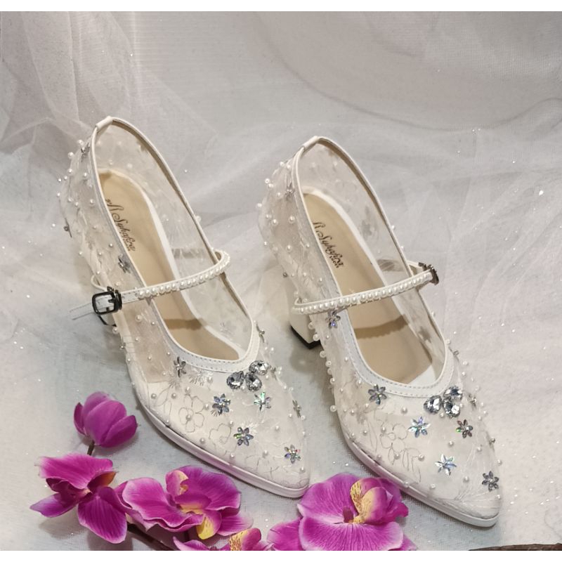 Jual Syhafira Sepatu Wedding Sepatu Nikah Casandra Heels 9 cm Putih ...