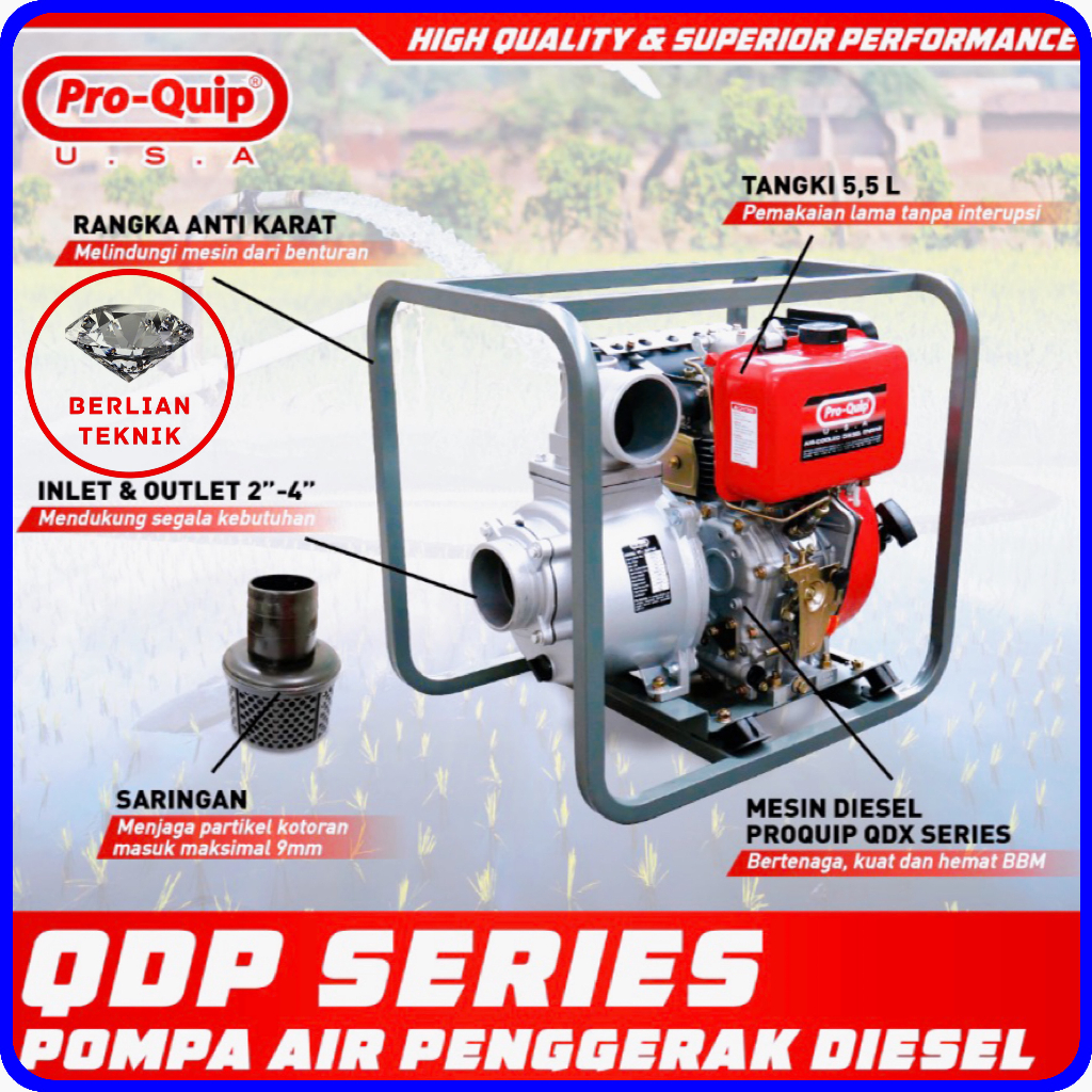 Jual Mesin Pompa Air Alkon Solar Diesel Water Pump ProQuip QDP 80 / 3 Inch | Shopee Indonesia