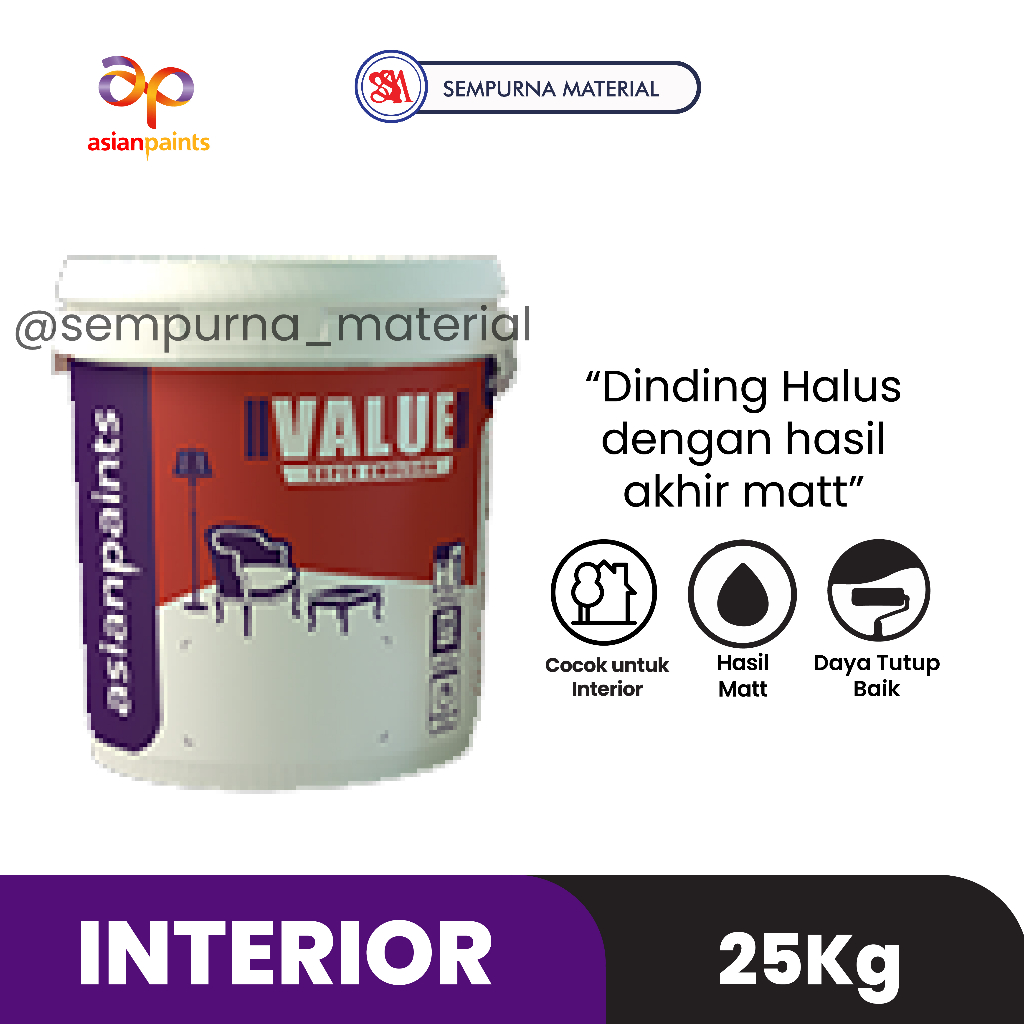 Jual Cat Asian Paints Value Super Emulsion 25 kg ( Sertakan Kode Warna Ketika Cek Out ) | Shopee ...
