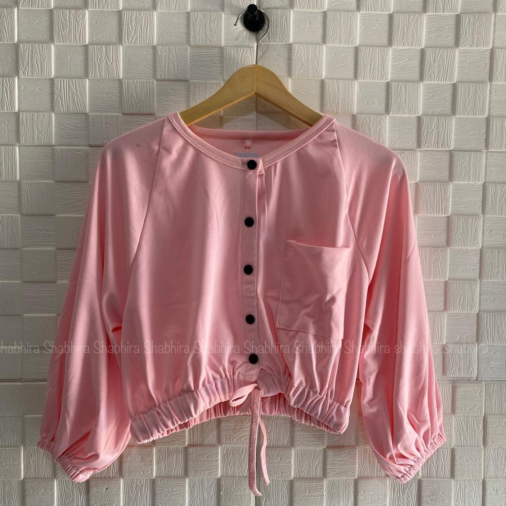 Jual Atasan crop wanita tali serut bawah lengan 7/8/atasan terbaru/kaos ...
