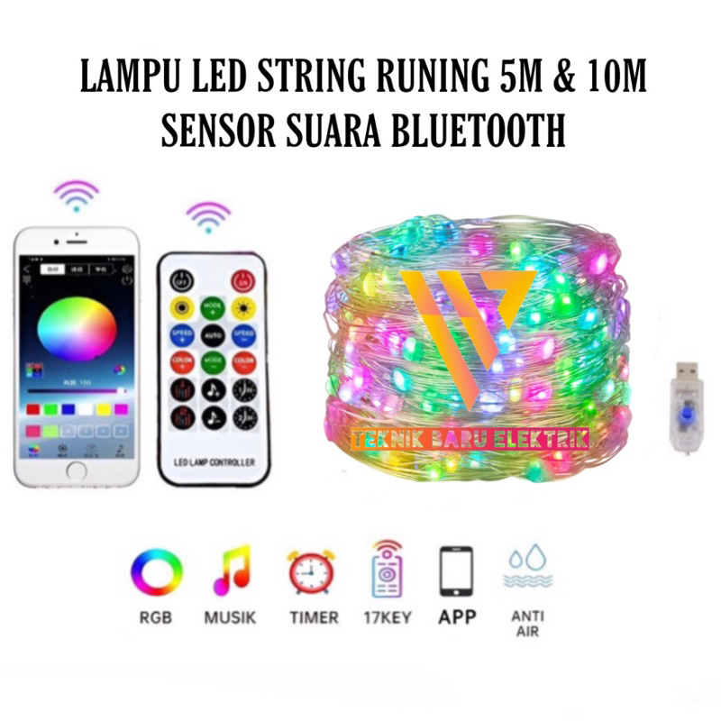 Jual LAMPU LED STRING RUNING 5M 10M BLUETOOTH SENSOR SUARA RGB 5V USB ...