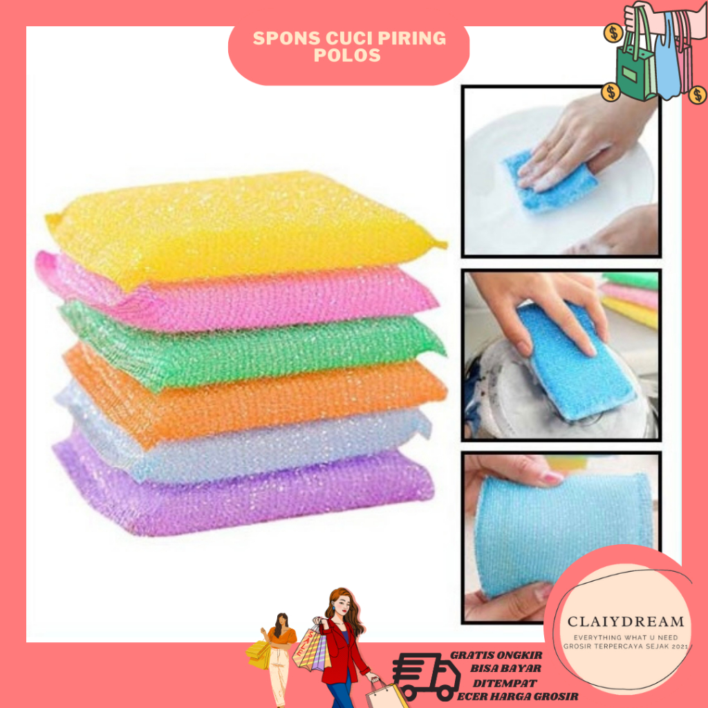 Jual CLAIYDREAM Spons Cuci Piring Warna Warni Spon Sponge Sabut Jaring ...