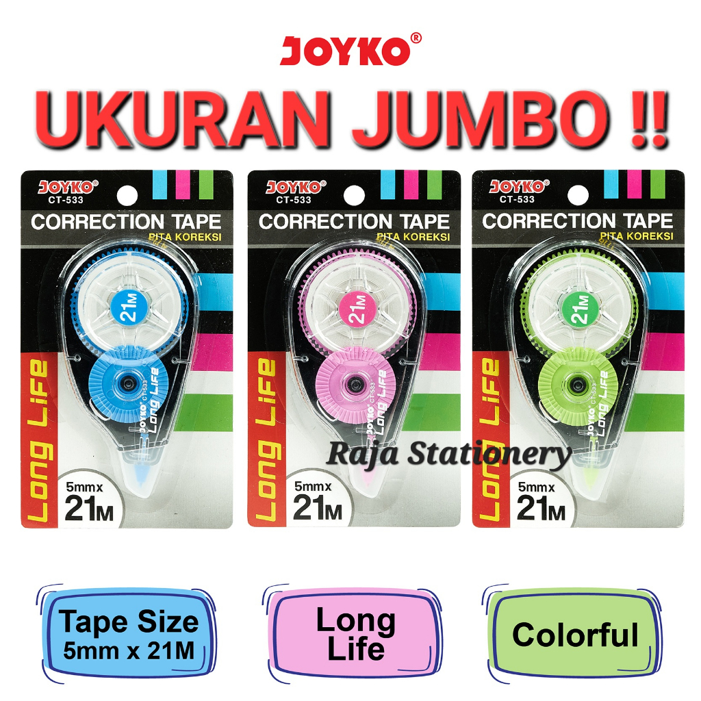 Jual Joyko Correction Tape 21m JUMBO / TipEx Kertas Joyko Tip X Tip-Ex Kering Besar Isi Banyak ...
