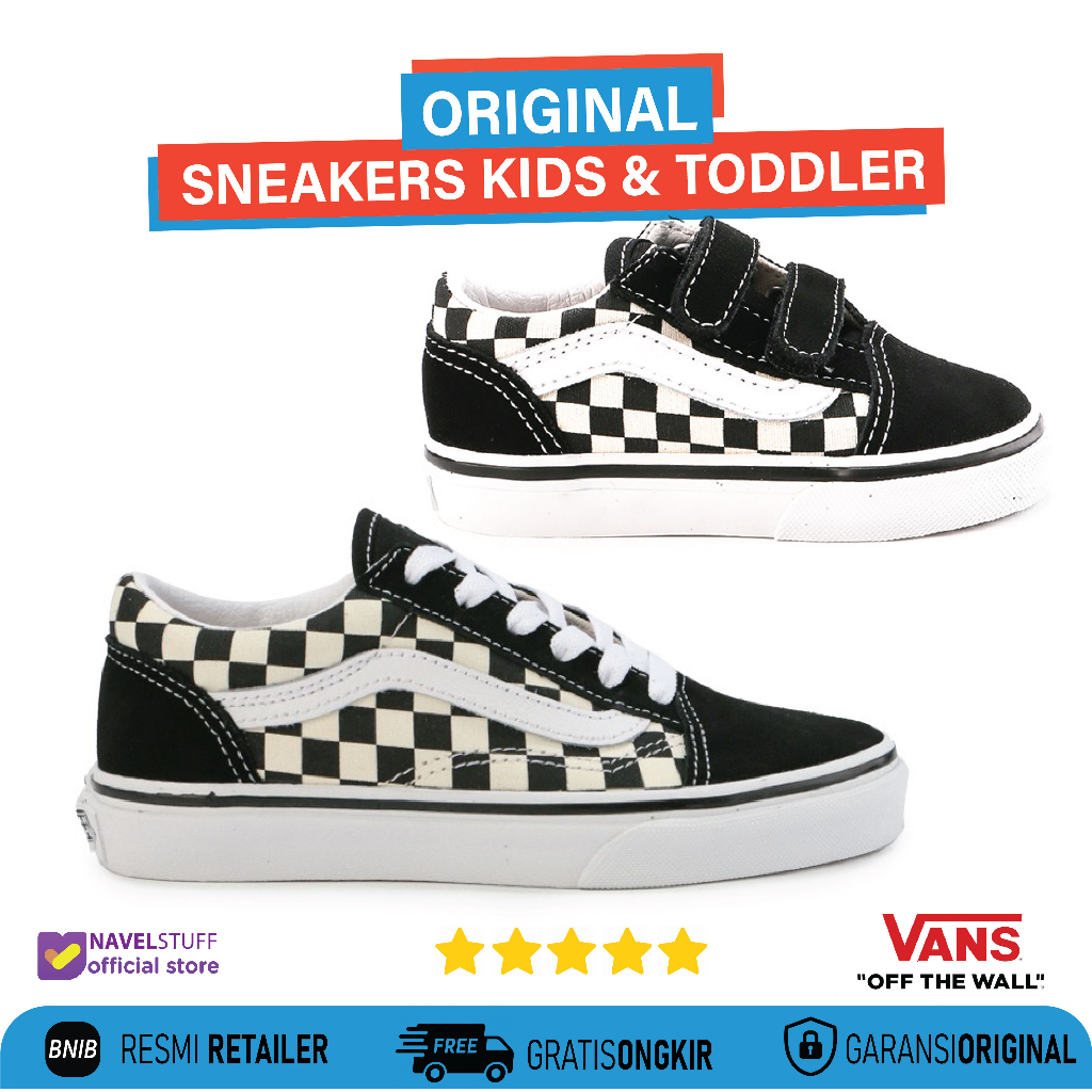 Jual VANS Toddler Kids Old Skool Velcro Primary Chekerboard Black White ...