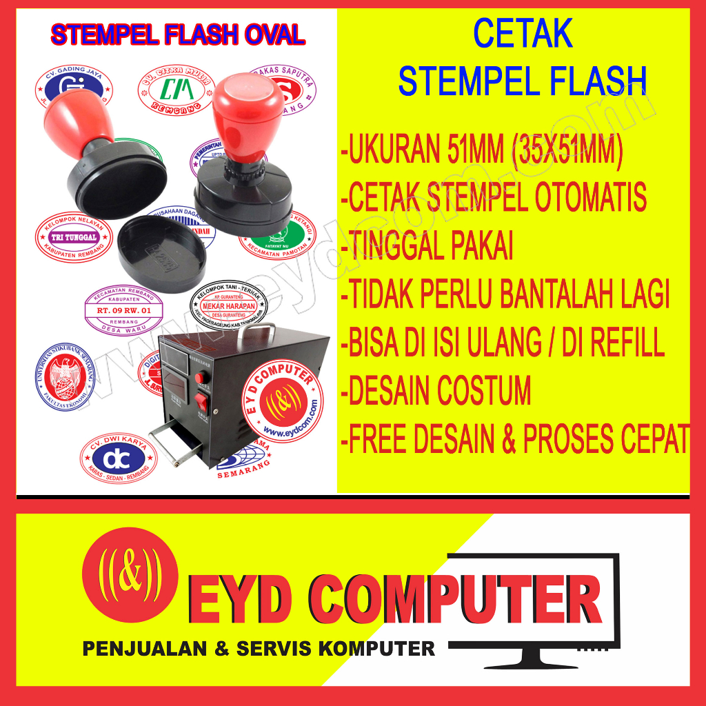 Jual CETAK STEMPEL FLASH 51MM 35X51MM OVAL FREE DESAIN COSTUM CAP SETEMPEL OTOMATIS PRINT STAMP ...