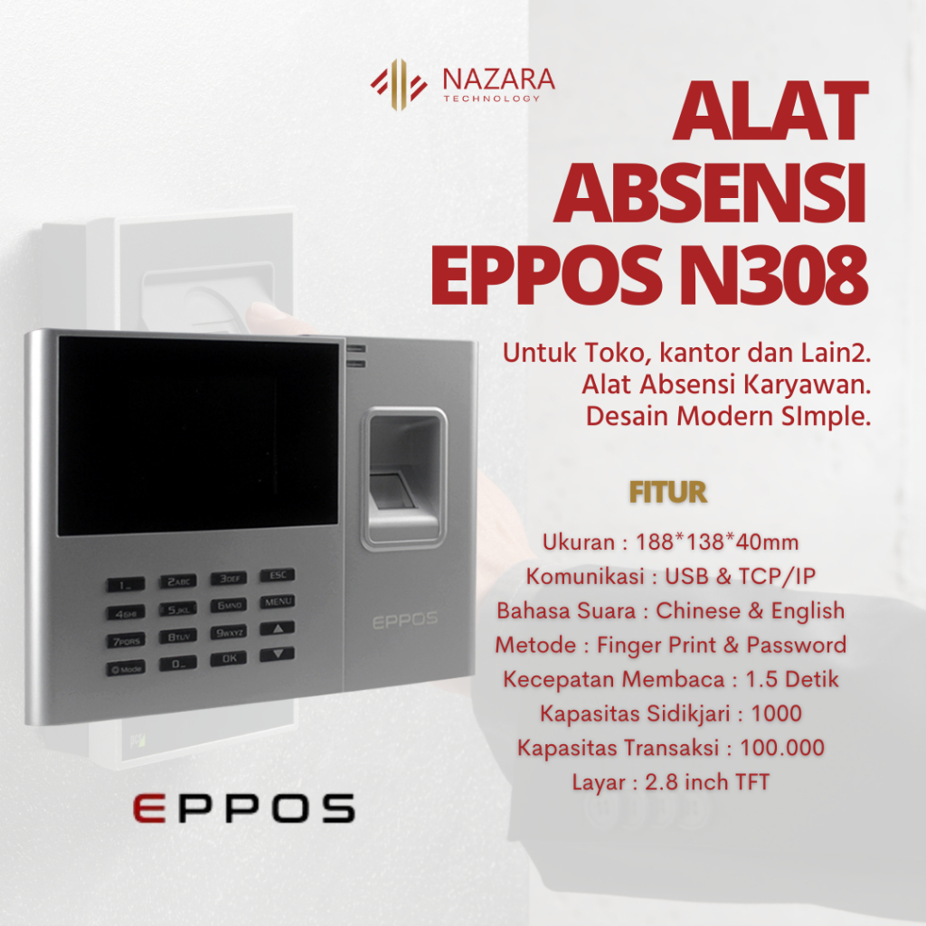 Jual Mesin Absensi Sidik Jari Finger Print EPPOS N308 | Shopee Indonesia